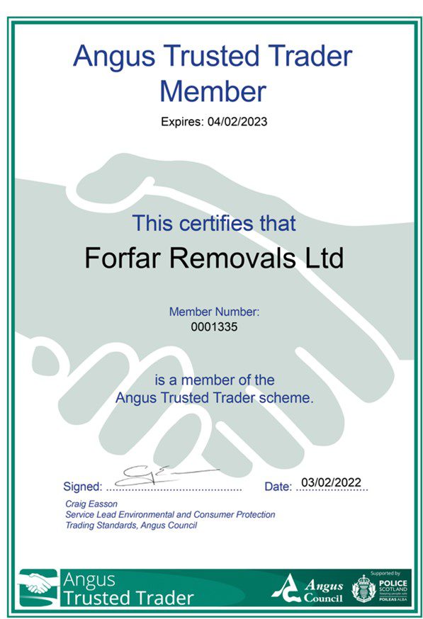 Trusted trader accreditation - Forfar Removals